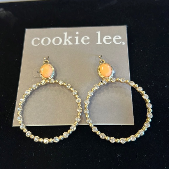 Cookie Lee | Jewelry | Gold Toned Clear Crystal Faceted Matte Peach Hoop Earrings Cookie Lee 966 ...